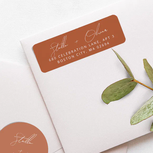 Elegant Rustic Terracotta Calligraphy Address Label | Zazzle