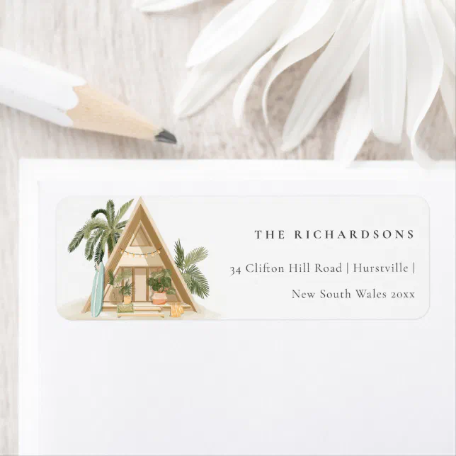 Elegant Rustic Tropical Palm Beach Shack Address Label | Zazzle
