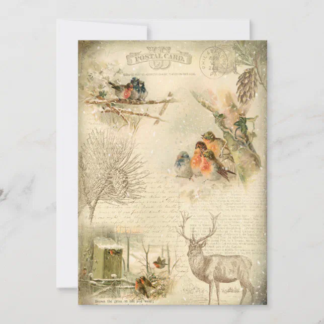 Elegant Rustic Vintage Christmas Woodland Collage Holiday Card | Zazzle