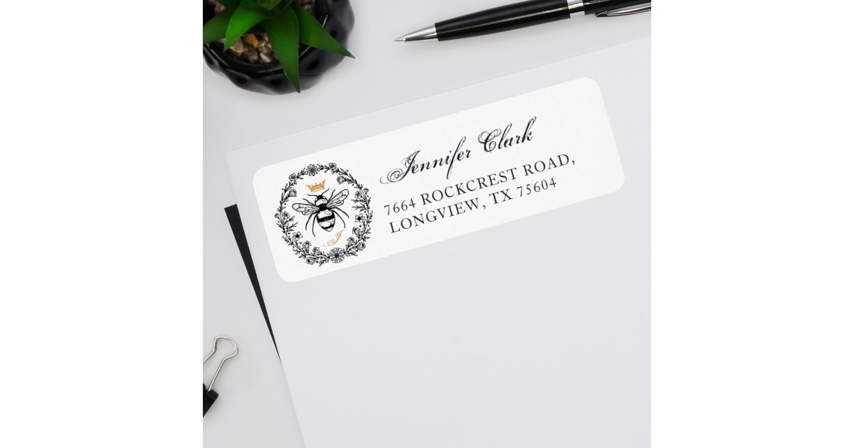 Elegant Rustic Vintage Crown Honey Queen Bee Label | Zazzle