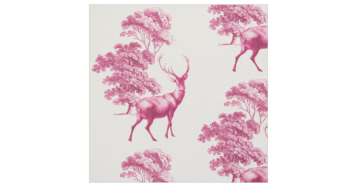 Elegant Rustic Vintage Pink Country Toile Deer Fabric | Zazzle