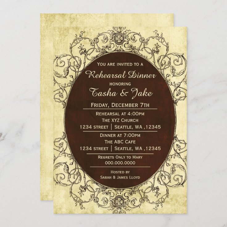 Elegant Rustic Vintage Rehearsal Dinner Invitation | Zazzle