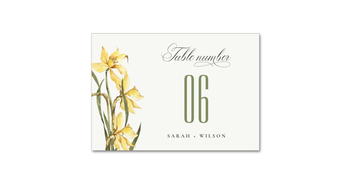 Elegant Rustic Watercolor Yellow Daffodil Wedding Table Number | Zazzle
