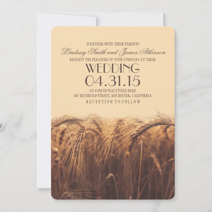 elegant rustic wheat wedding invitations | Zazzle