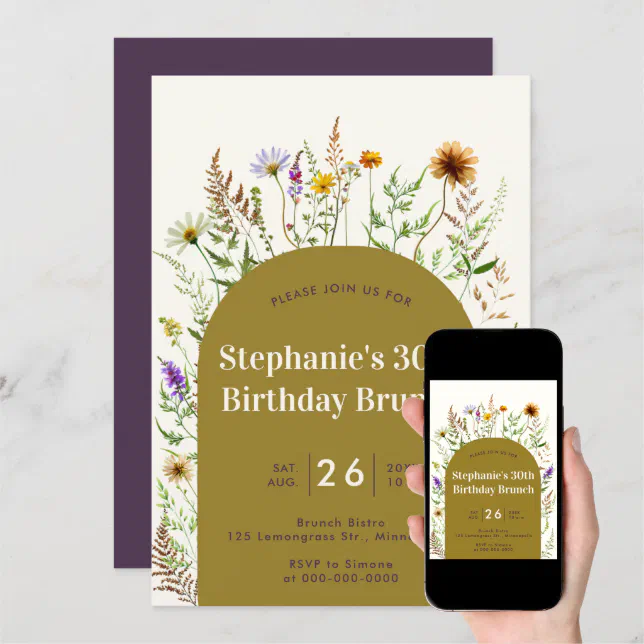 Elegant Rustic Wildflower Boho Frame 30th Birthday Invitation | Zazzle