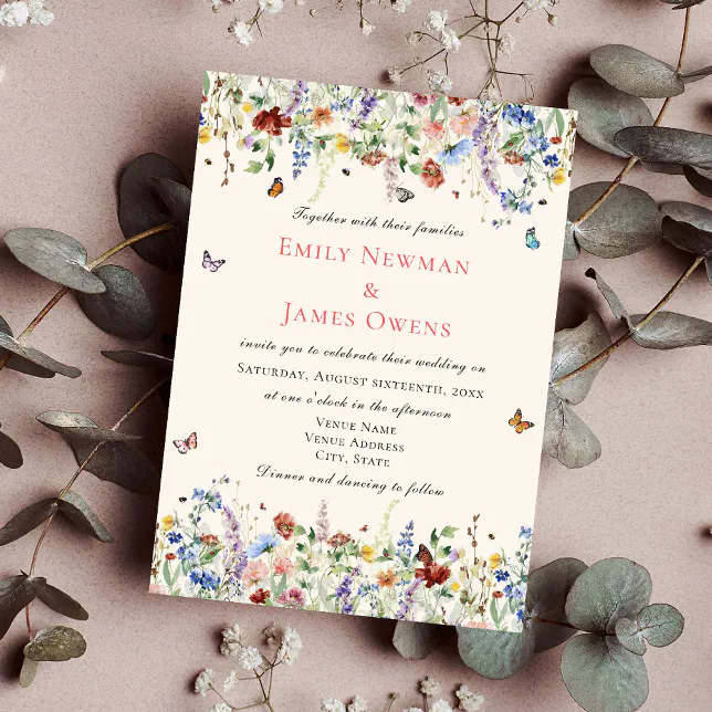 Elegant Rustic Wildflower Floral Wedding Invitation | Zazzle