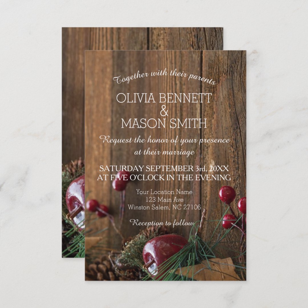 Elegant Rustic Winter Wedding Invite | Zazzle