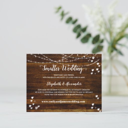 Elegant Rustic Wood Downsized Smaller Wedding Announcement | Zazzle