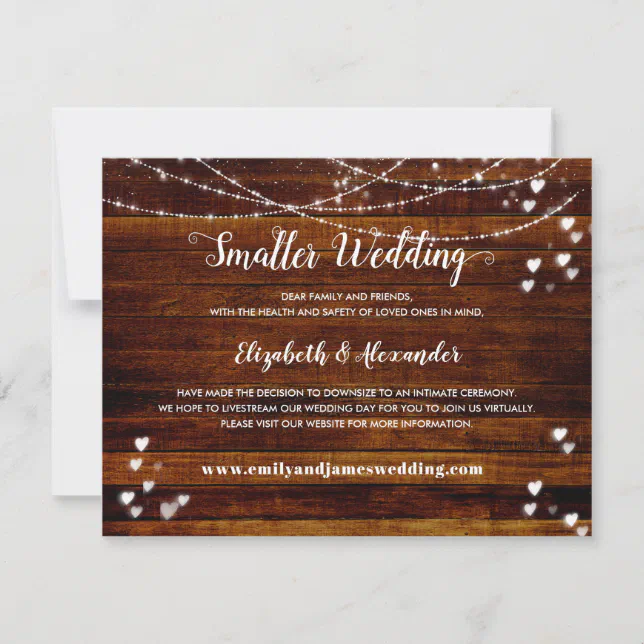 Elegant Rustic Wood Downsized Smaller Wedding Announcement | Zazzle