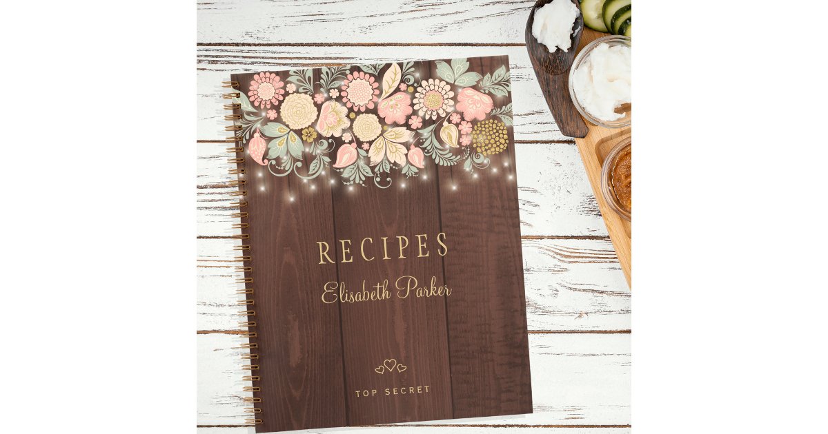 Elegant rustic wood floral cookbook recipes notebook | Zazzle
