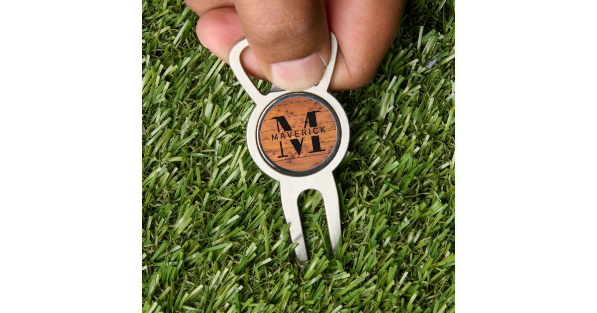 Elegant Rustic Wood Texture Custom Name Divot Tool | Zazzle