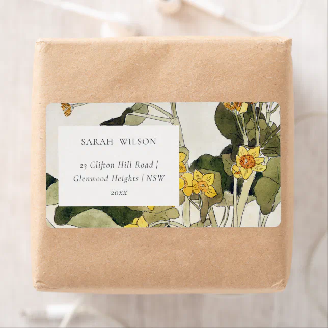 Elegant Rustic Yellow Daffodil Floral Address Label | Zazzle