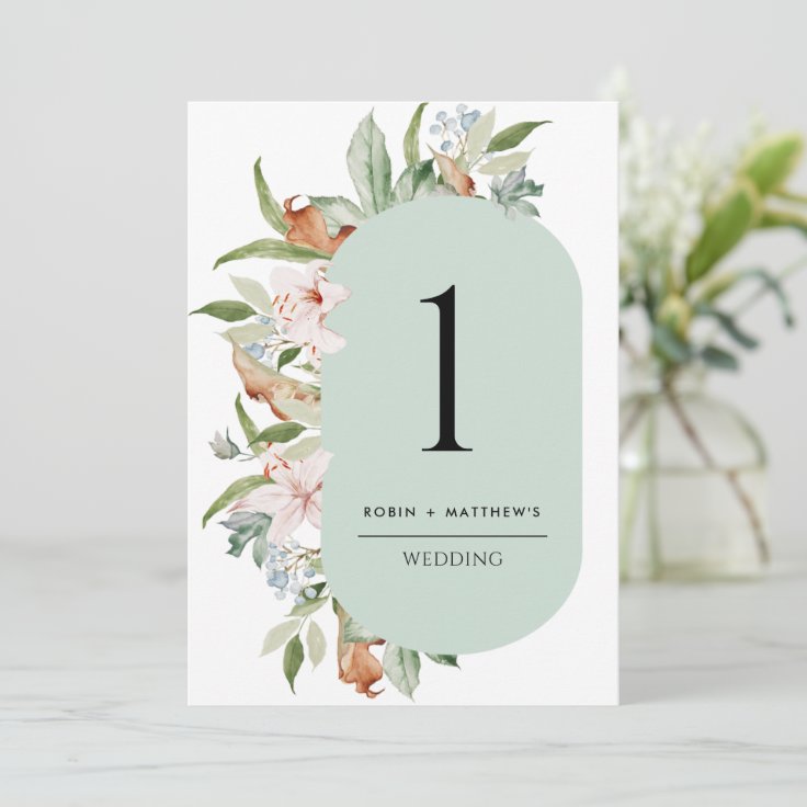Elegant Sage, Earthy Blooms Wedding Table Number | Zazzle
