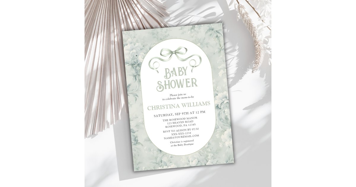 Elegant Sage Gender Neutral Baby Shower Invitation | Zazzle