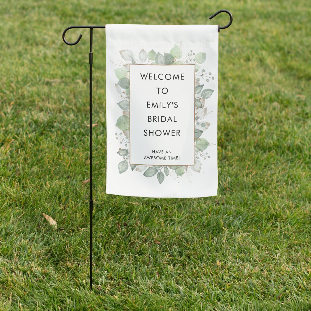 Elegant Sage Gold Foliage Welcome to Bridal Shower Garden Flag | Zazzle