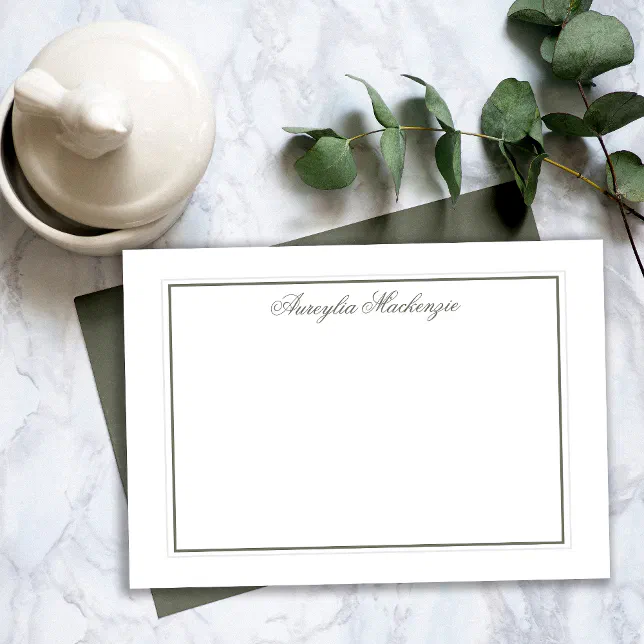 Elegant Sage Green and White Personalized Note Card | Zazzle