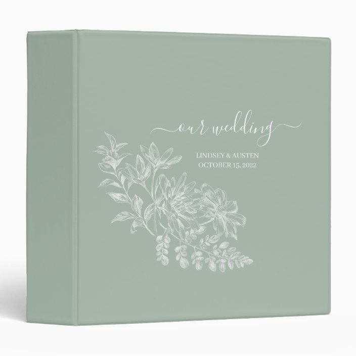 Elegant Sage Green and White Script 3 Ring Binder | Zazzle.com