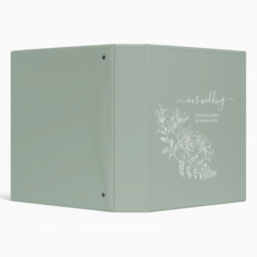Elegant Sage Green and White Script 3 Ring Binder | Zazzle