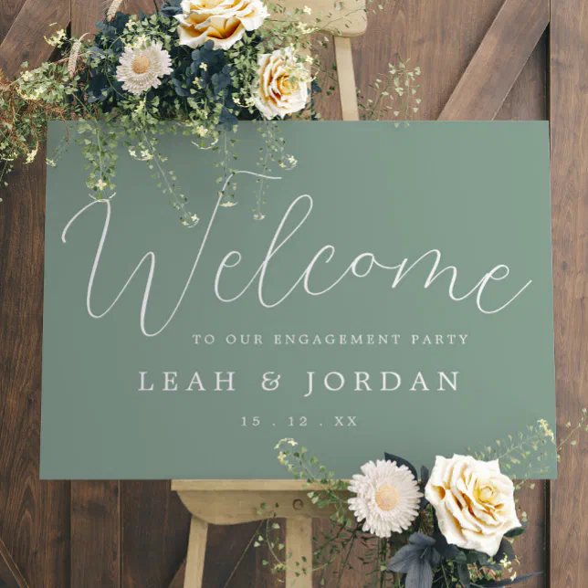 Elegant Sage Green Calligraphy Engagement Party Foam Board | Zazzle