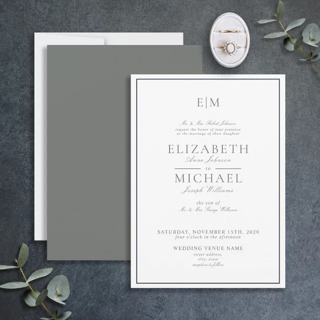 Elegant Sage Green Classic Script Wedding Invitation | Zazzle