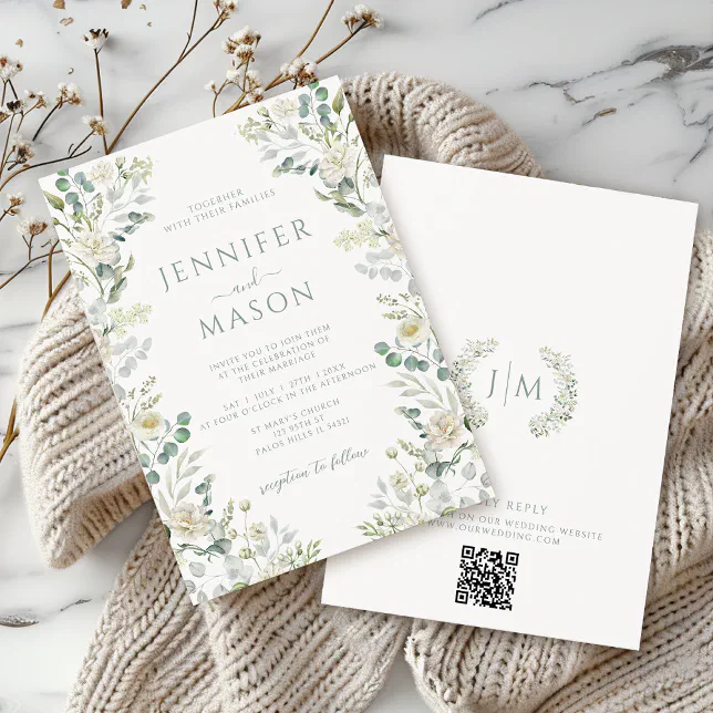 Elegant Sage Green Eucalyptus Roses Floral Wedding Invitation | Zazzle