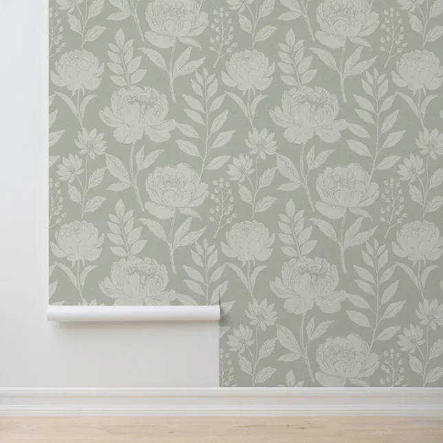 Elegant Sage Green Floral Botanical Wallpaper | Zazzle