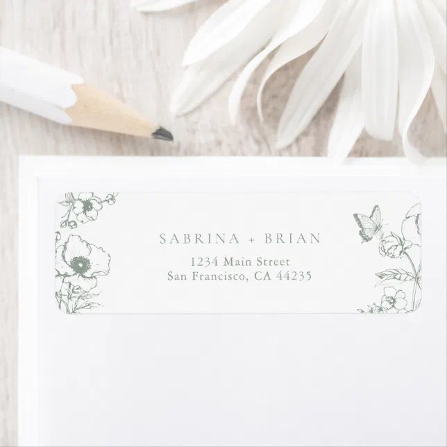 Elegant Sage Green Floral Wedding Return Address Label | Zazzle