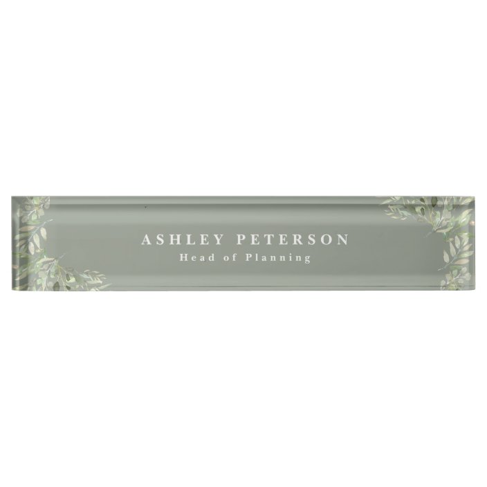Elegant Sage Green Gold Greenery Desk Name Plate | Zazzle.com