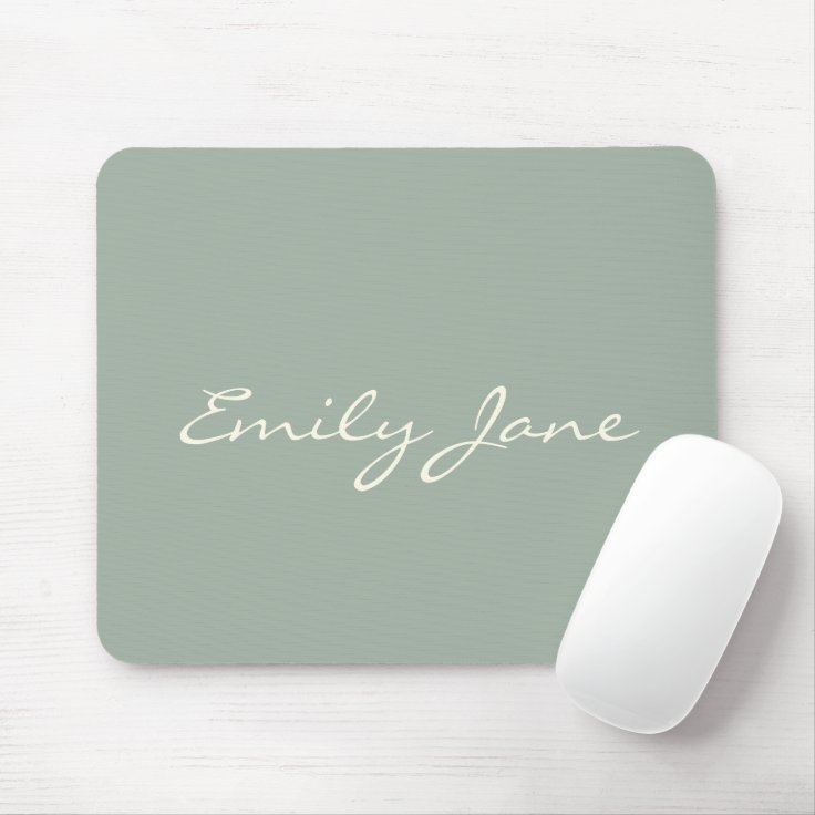 Elegant Sage Green Handwritten Script Name Custom Mouse Pad | Zazzle