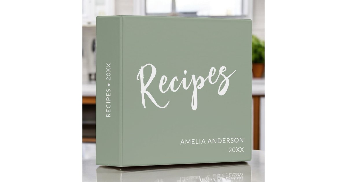 Elegant Sage Green Modern Recipe 3 Ring Binder | Zazzle