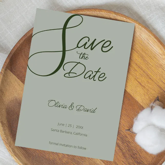 Elegant Sage Green Save the Date Invitation | Zazzle