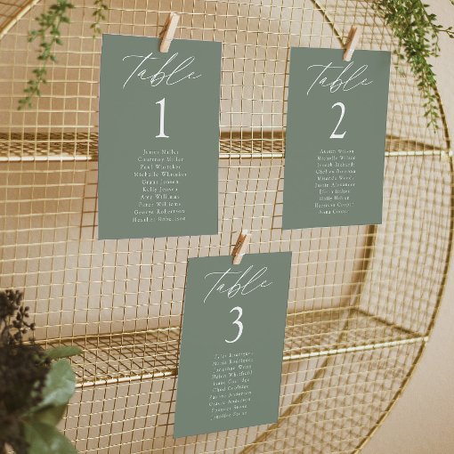 Elegant Sage Green Table Number Seating Chart | Zazzle