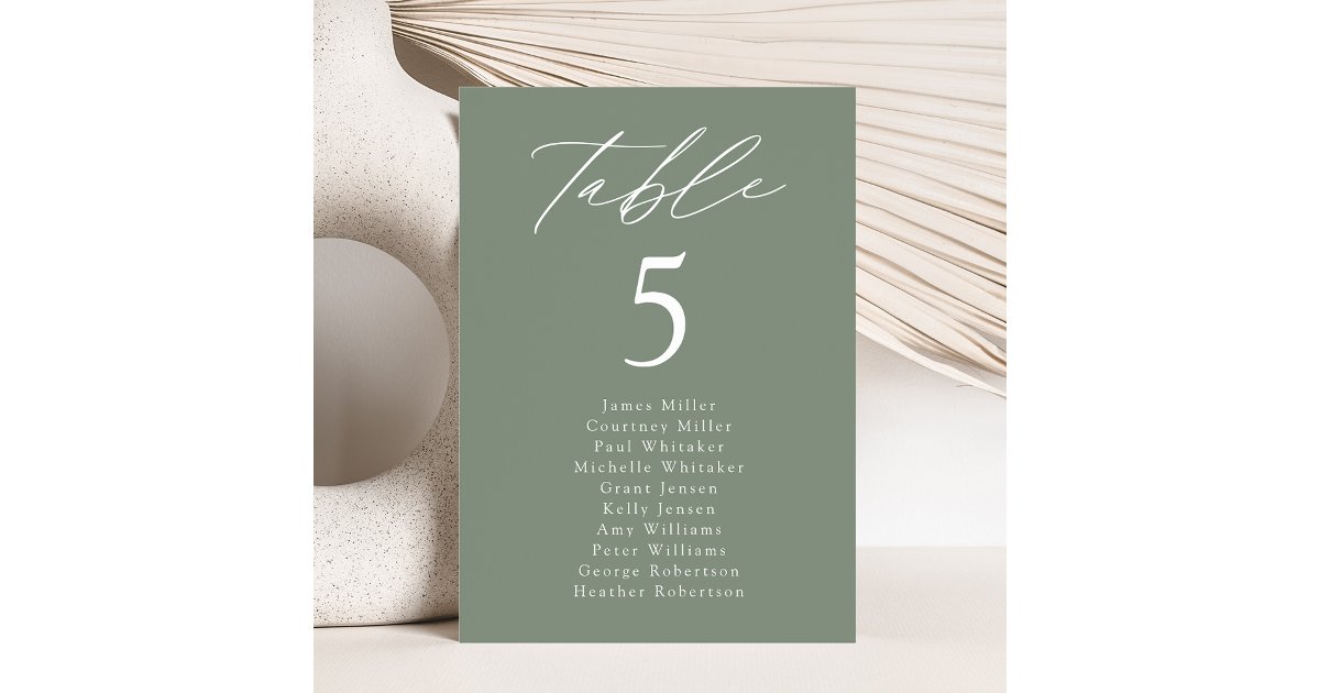 Elegant Sage Green Table Number Seating Chart | Zazzle