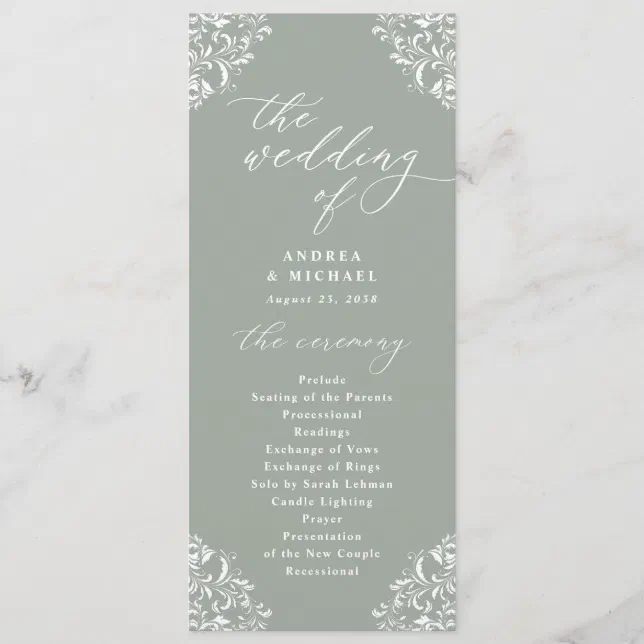 Elegant Sage Green Vintage Classic Wedding Program | Zazzle