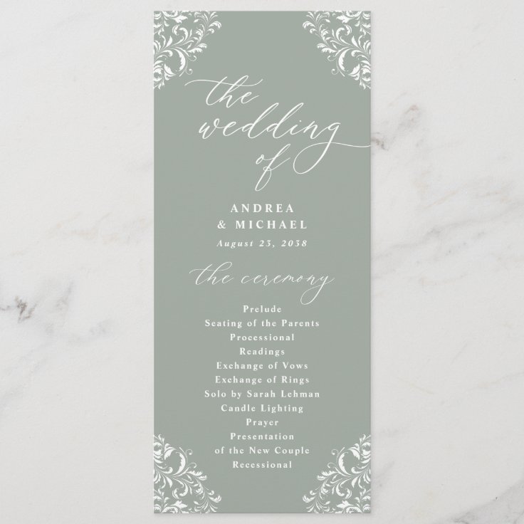 Elegant Sage Green Vintage Classic Wedding Program | Zazzle