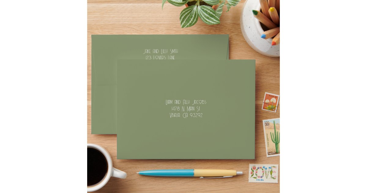 Elegant Sage Green Wedding Mailing Envelope | Zazzle
