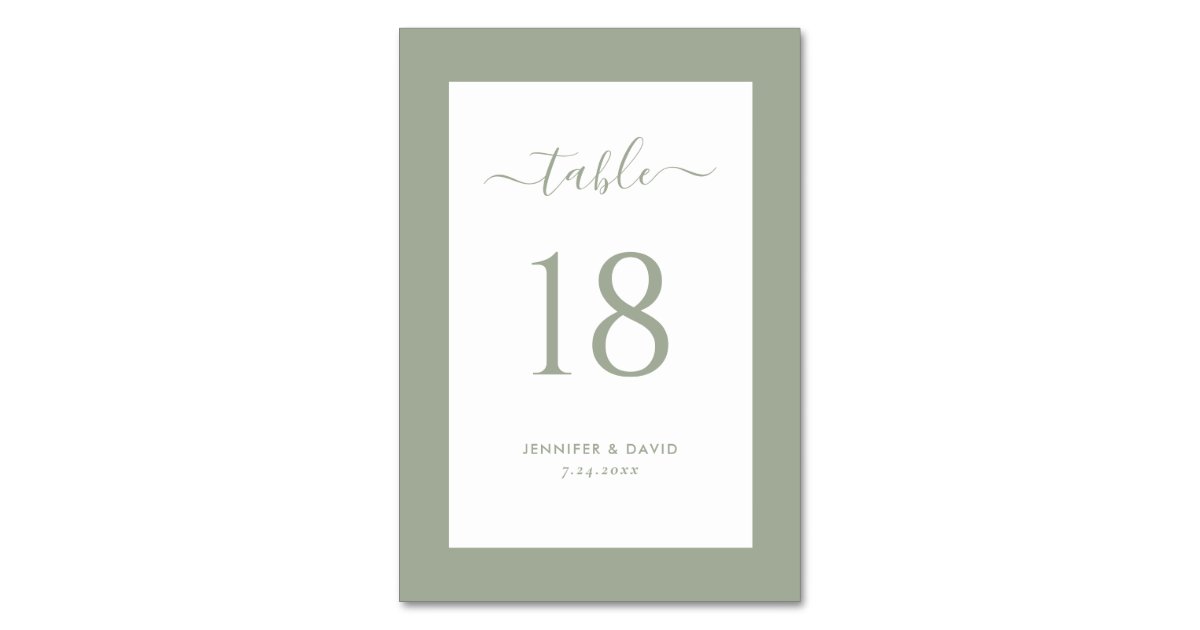 Elegant Sage Green Wedding Table Number | Zazzle