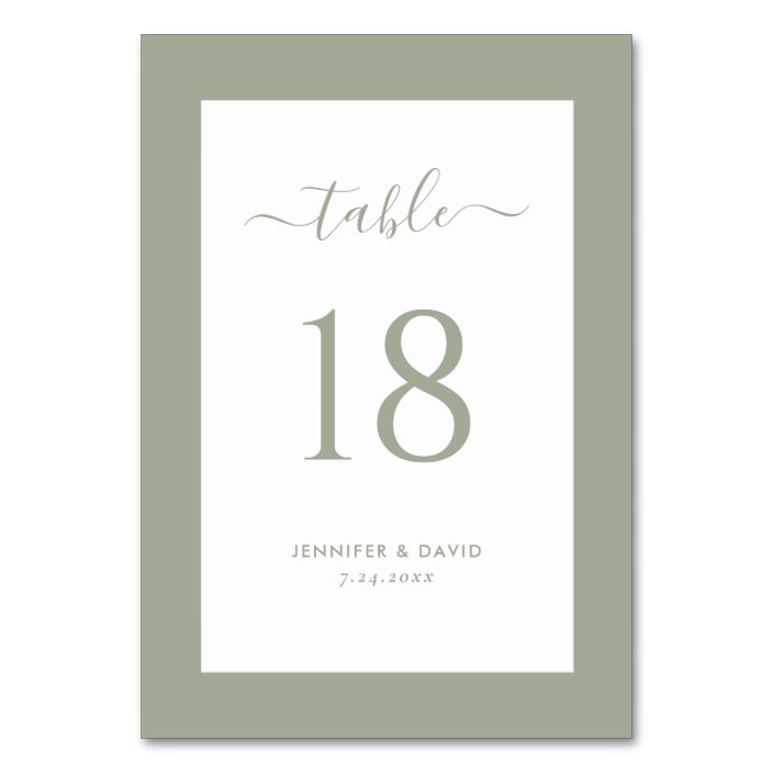 Elegant Sage Green Wedding Table Number | Zazzle.com