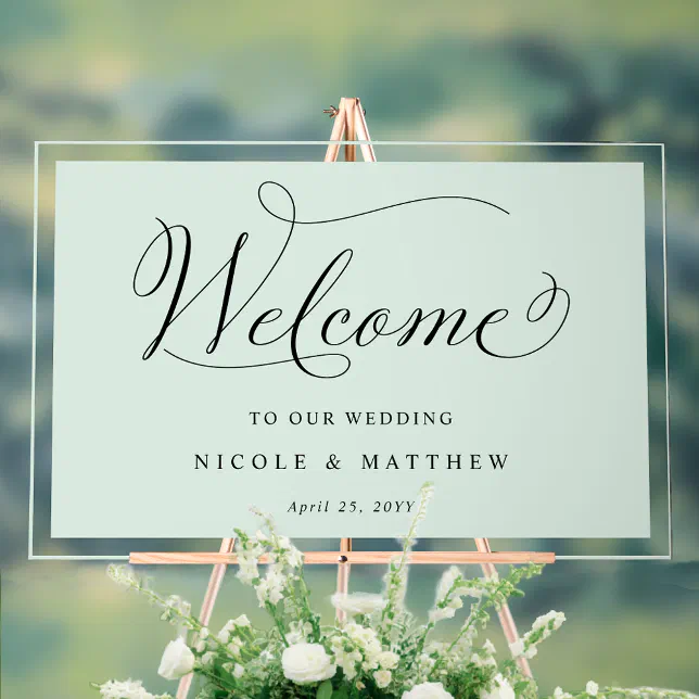 Elegant Sage Green Wedding Welcome Acrylic Sign | Zazzle