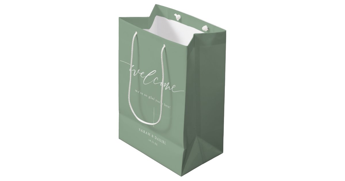 Elegant Sage Green Wedding Welcome Favors Medium Gift Bag | Zazzle