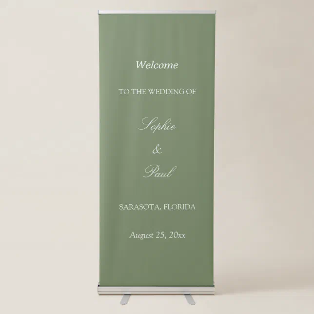 Elegant Sage Green Wedding Welcome Retractable Banner | Zazzle