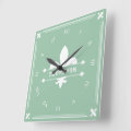 Elegant Sage Green White Fleur de Lis Custom Name Square Wall Clock ...