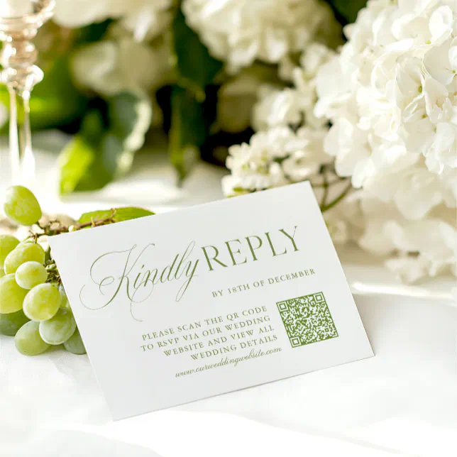 Elegant Sage Green & White QR Code RSVP Card | Zazzle