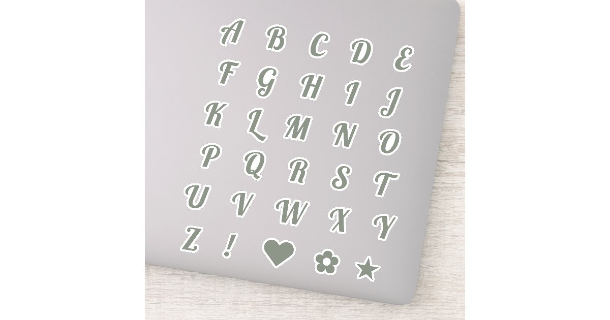 Elegant Sage Script Capital Letters Alphabet Sticker | Zazzle