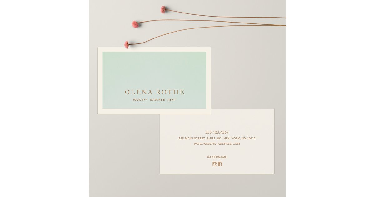 Elegant Sage Turquoise Green Ivory Border Calling Card | Zazzle