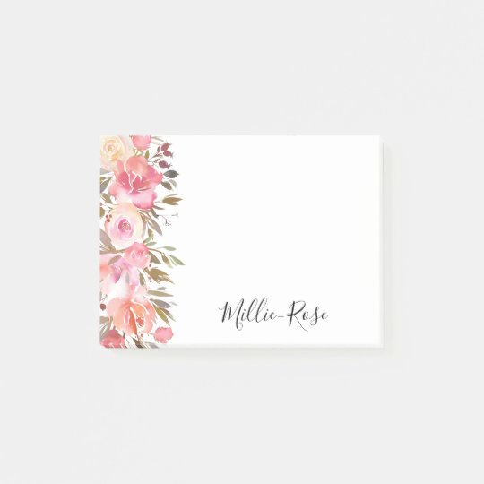 Elegant Salmon Pink Floral Name Post-it Notes | Zazzle.com