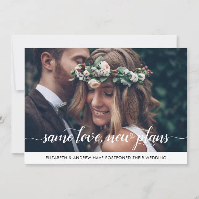 Elegant Same Love New Plans Change of Date Photo Announcement | Zazzle