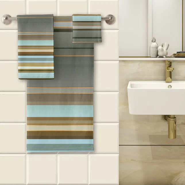 Elegant Sandy Beach Rose Gold Striped Pattern Bath Towel Set | Zazzle