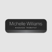 Elegant satin gray border black name tag | Zazzle
