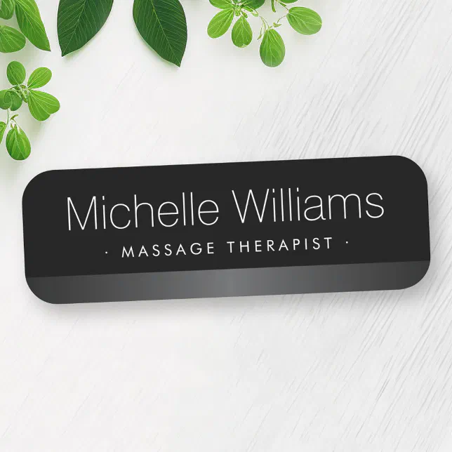 Elegant satin gray border black name tag | Zazzle